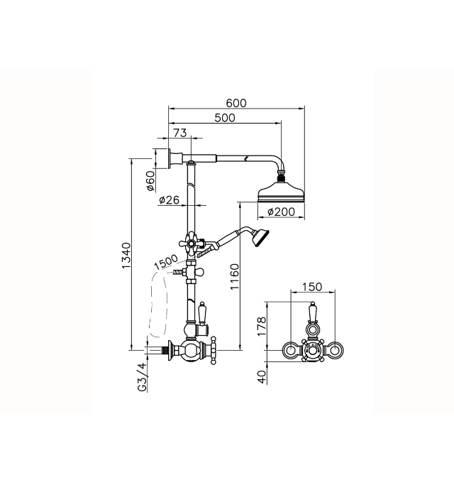 Huber Victorian Thermostatische Doucheset 20cm RVS 590.VN21H.AC